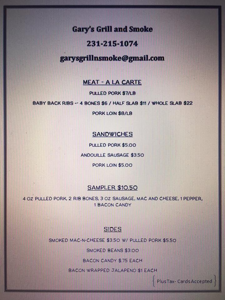 Menu at Gary's Grill N Smoke restaurant, Muskegon