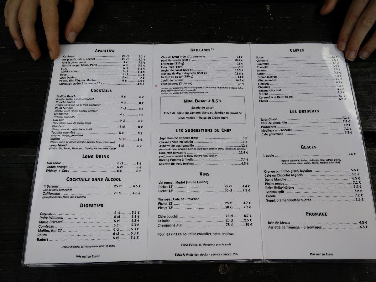 Menu au Le P'tit Chalet restaurant, Dampierre-en-Yvelines