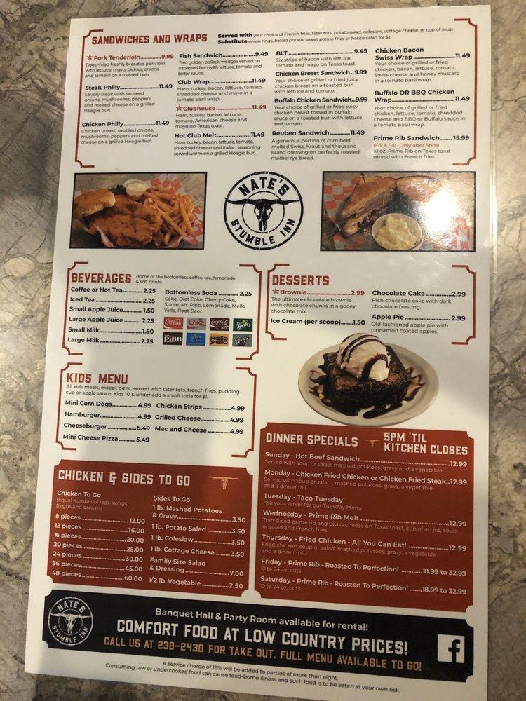 Menu at Nate's Stumble Inn pub & bar, Bennington