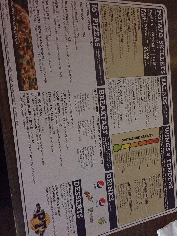 Menu at PT's Gold pub & bar, Las Vegas, S Las Vegas Blvd