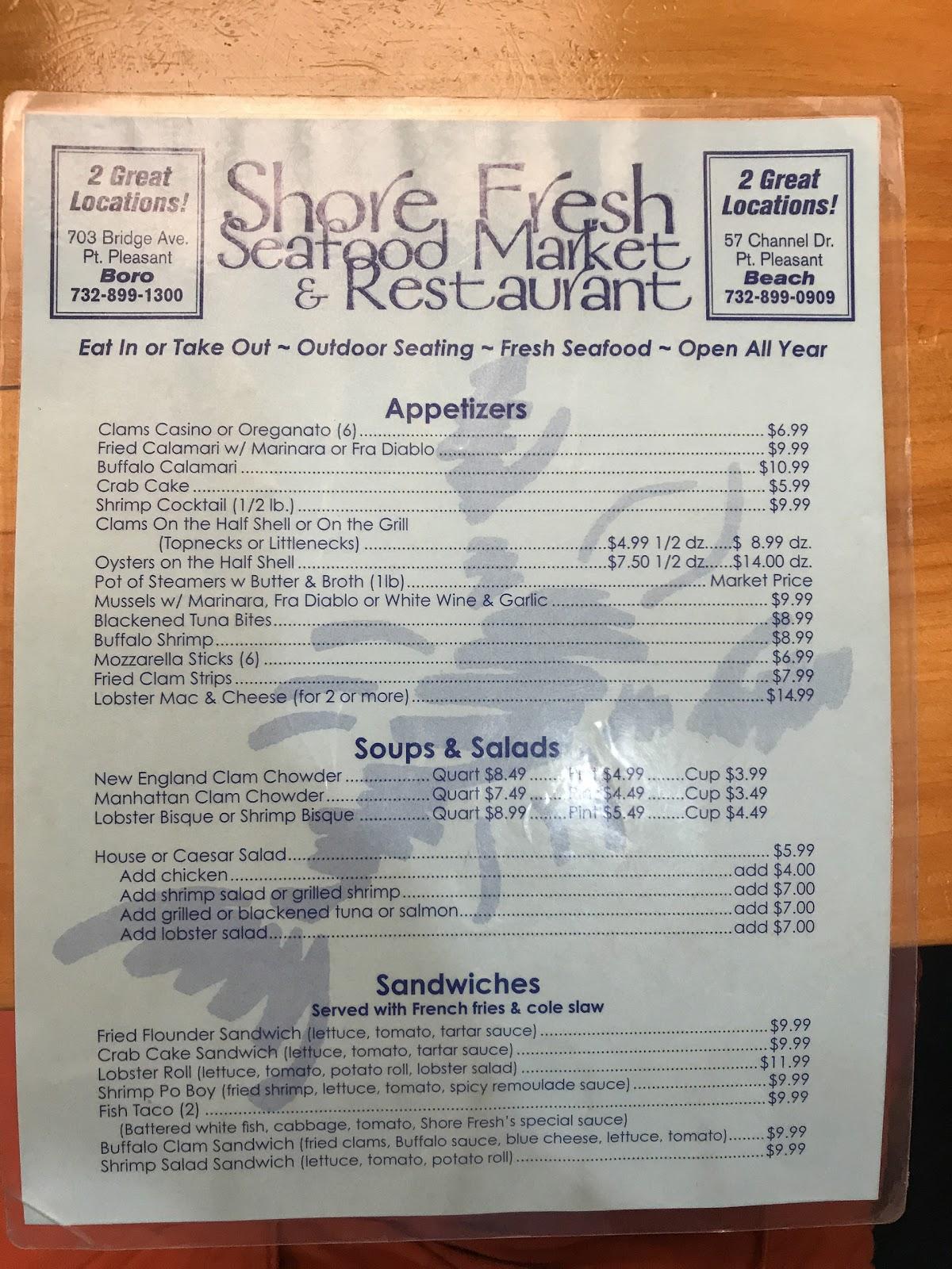 Menu at Shore Fresh Seafood Market & Restaurant, Point Pleasant, 703 ...