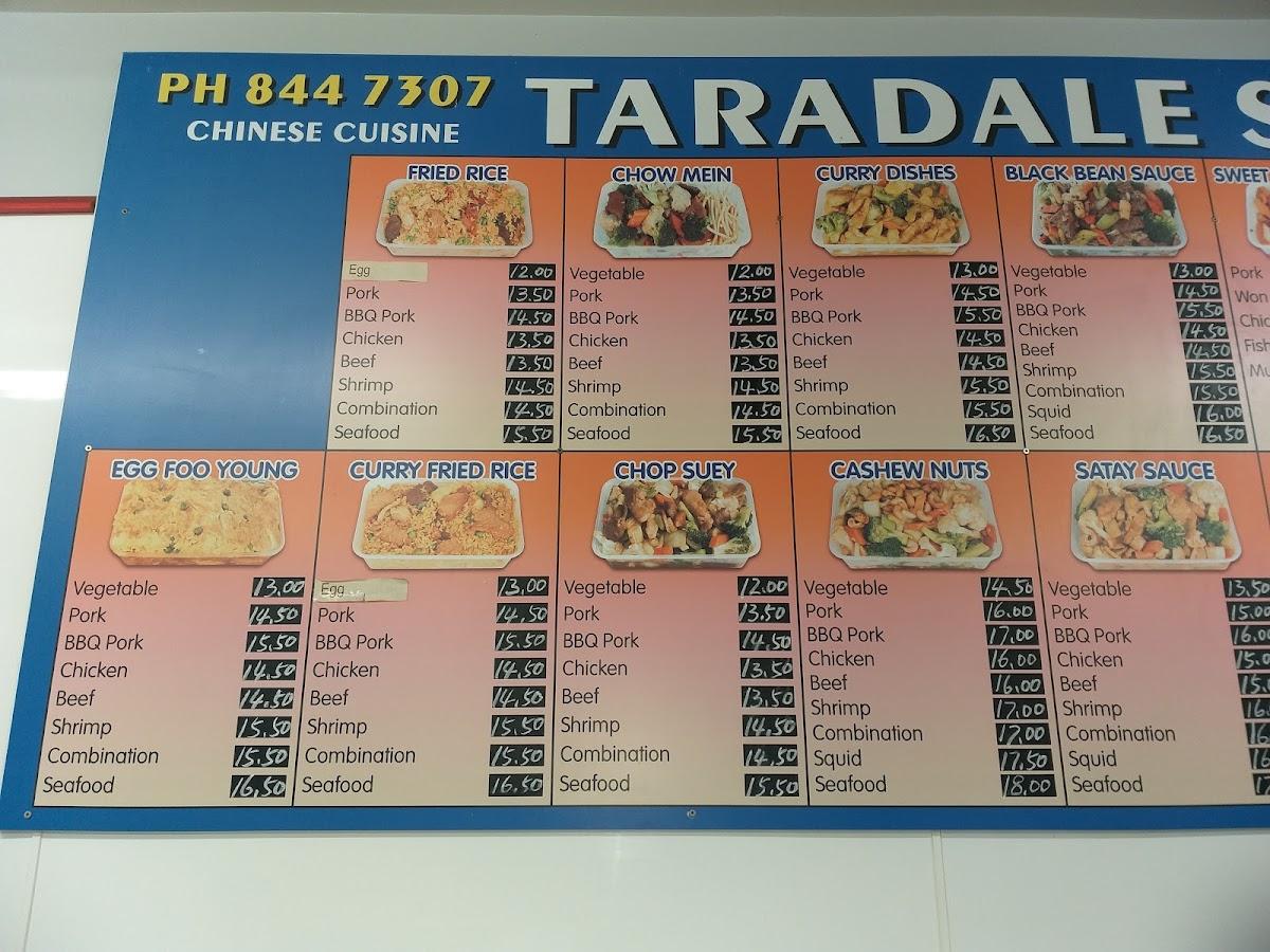 Menu at Taradale Seafoods restaurant, Napier, 311 Gloucester St