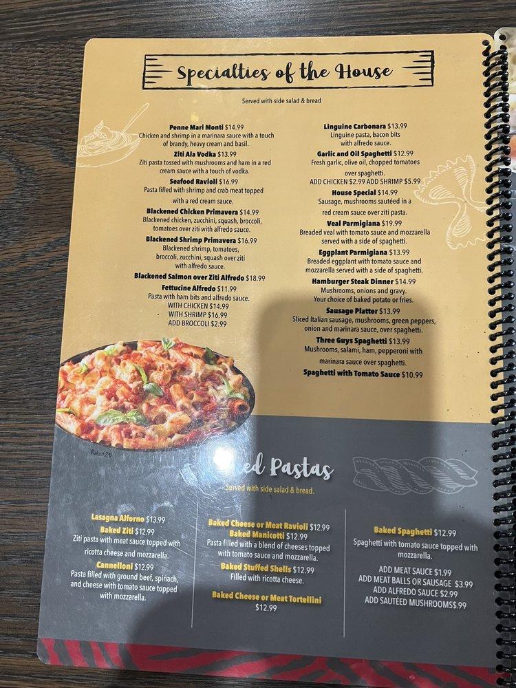Menu at Three Guys Italian Restaurant, Franklin