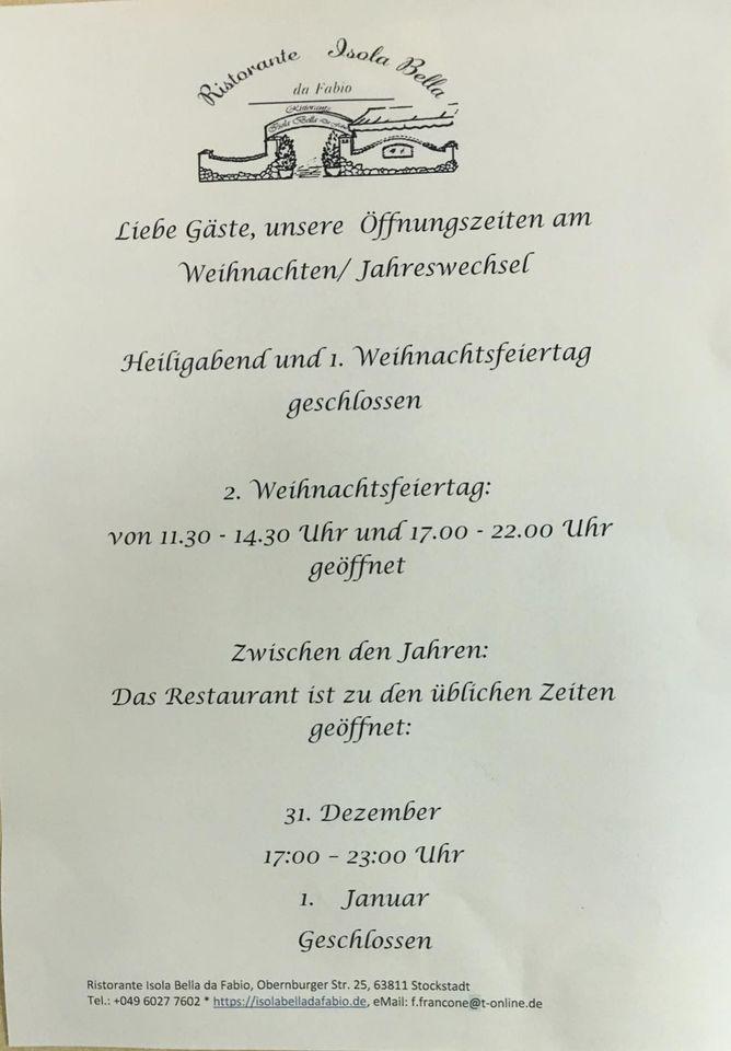 Speisekarte von Trattoria Isola Bella restaurant, Stockstadt am Main