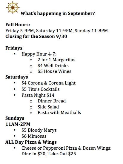 Menu at Wheelhouse restaurant, Union Springs