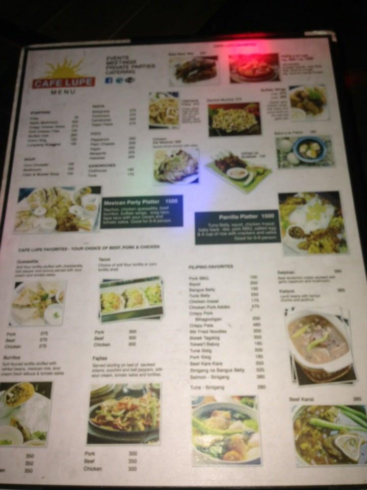Menu at Cafe Lupe Antipolo, Antipolo
