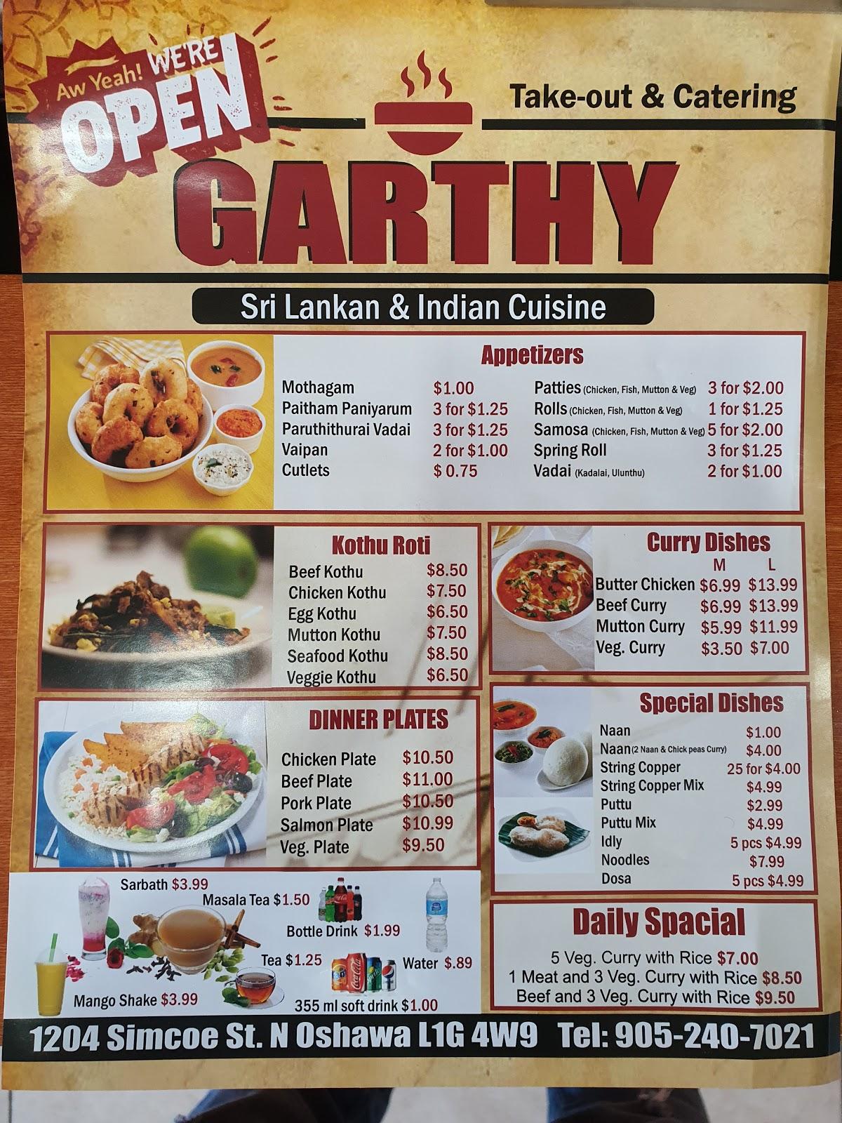 Menu at Garthy Takeout and Catering restaurant, Oshawa