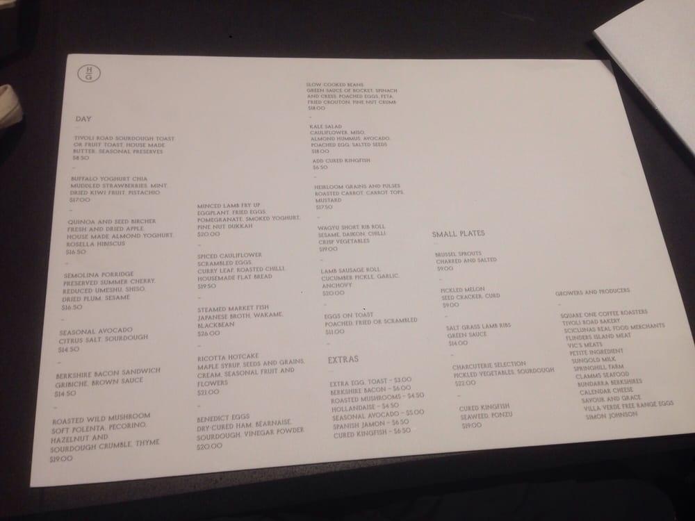 Menu at Higher Ground cafe, Melbourne