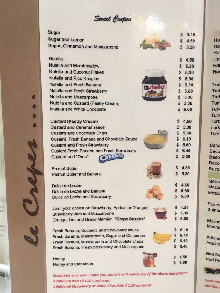 Menu at Le Crepes cafe, Jacksonville