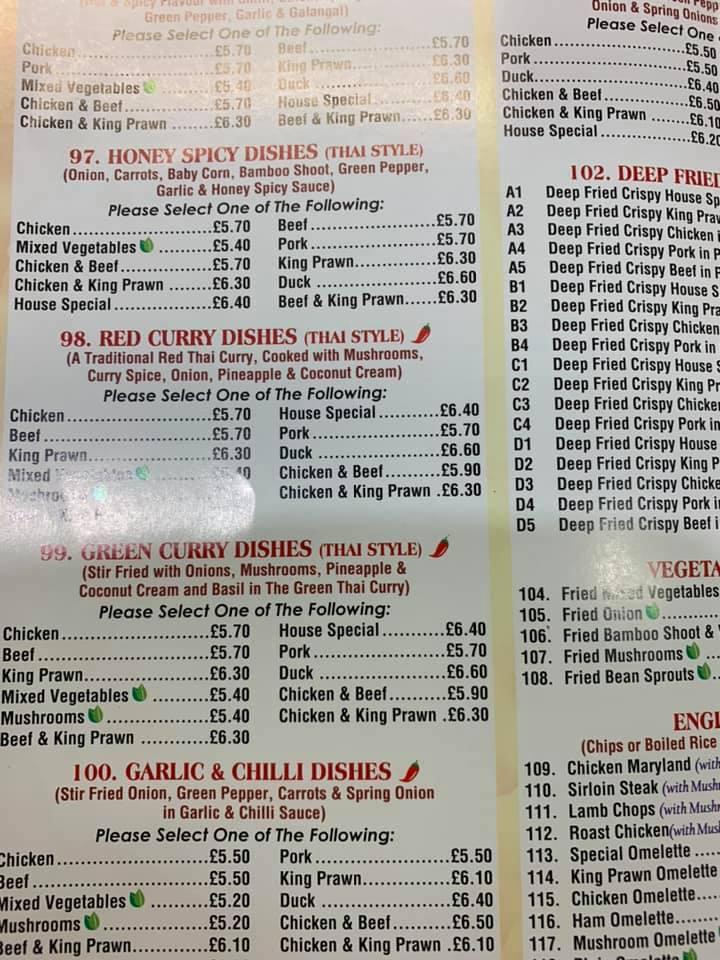 Menu at Peking Chef restaurant, Shildon