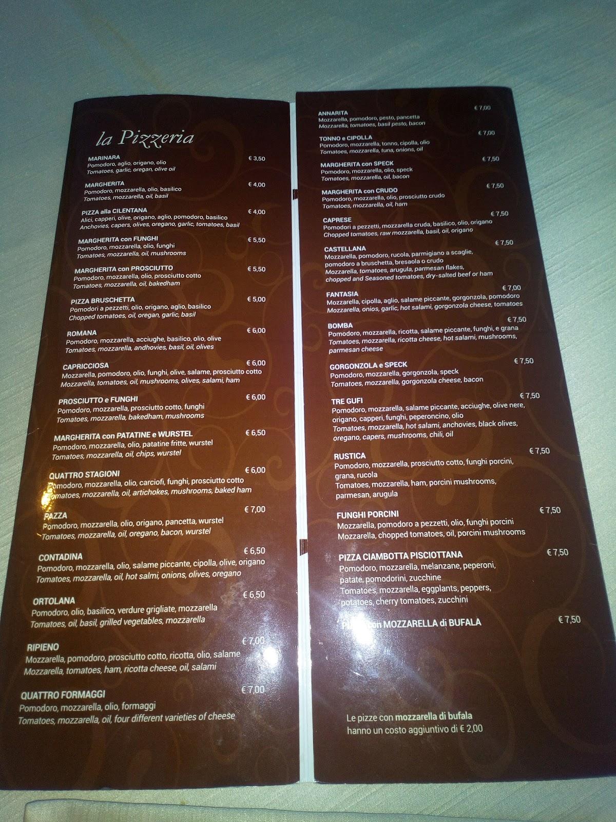 Menu da Ristorante Tre Gufi, Pisciotta