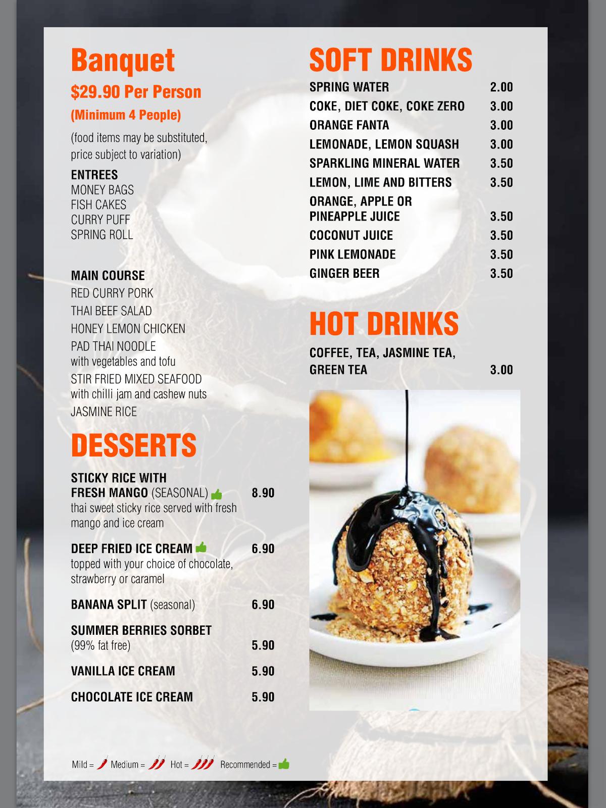 Menu at Sawatdee Thai Restaurant, Batemans Bay