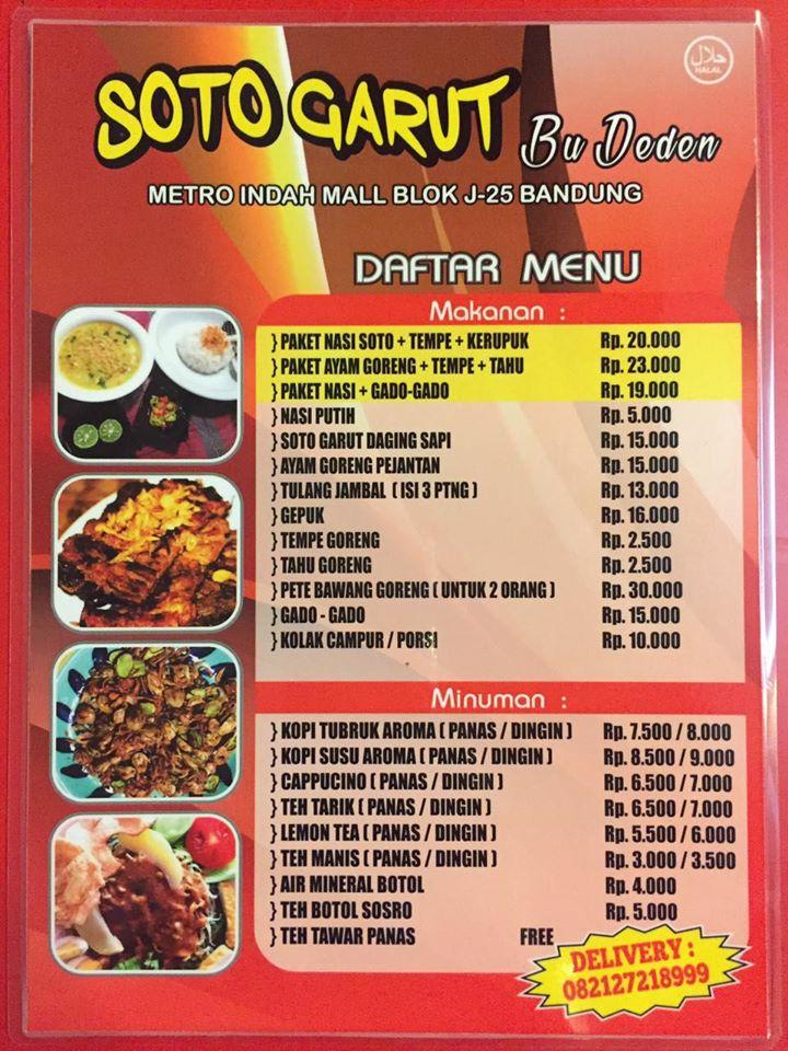 Menu at Soto Garut Bu Deden restaurant, Bandung