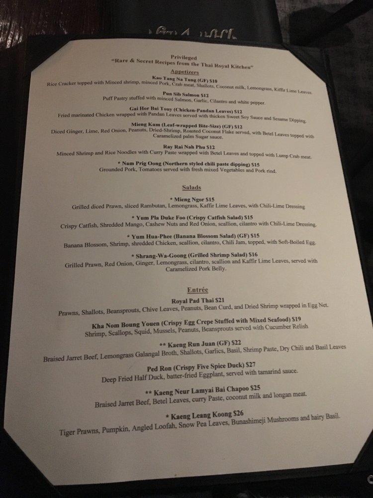 Menu at Thai Villa restaurant, New York City