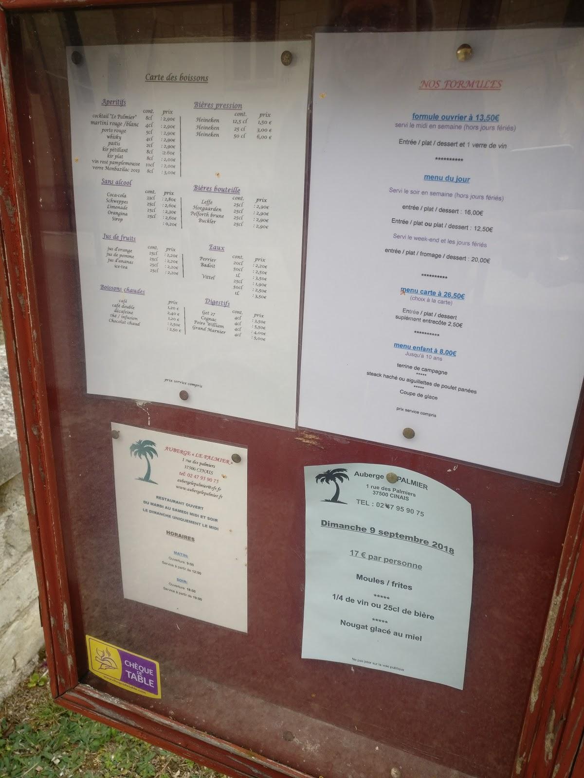 Menu at auberge " le palmier" restaurant, Cinais
