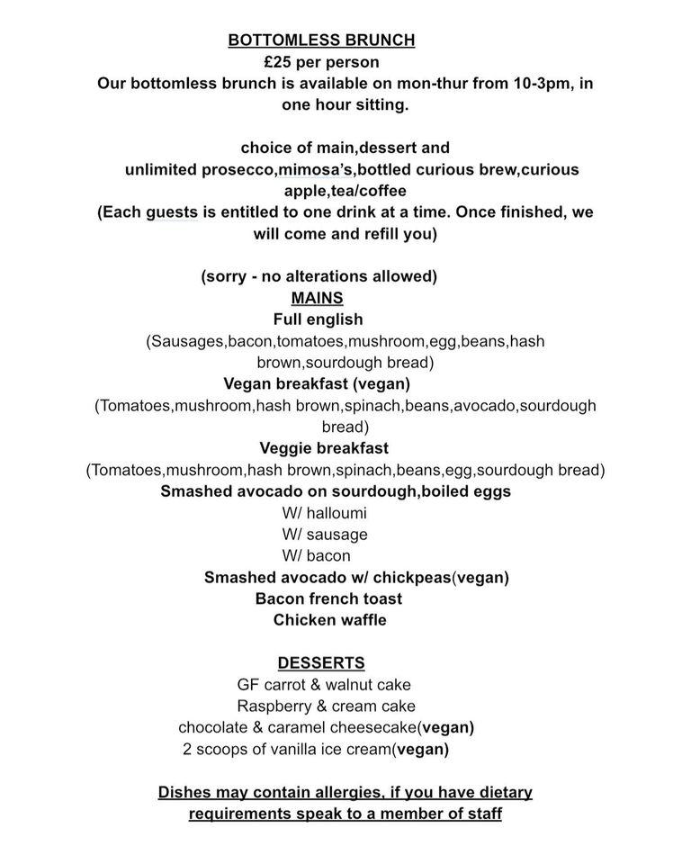 Menu at Brew cafe, Folkestone