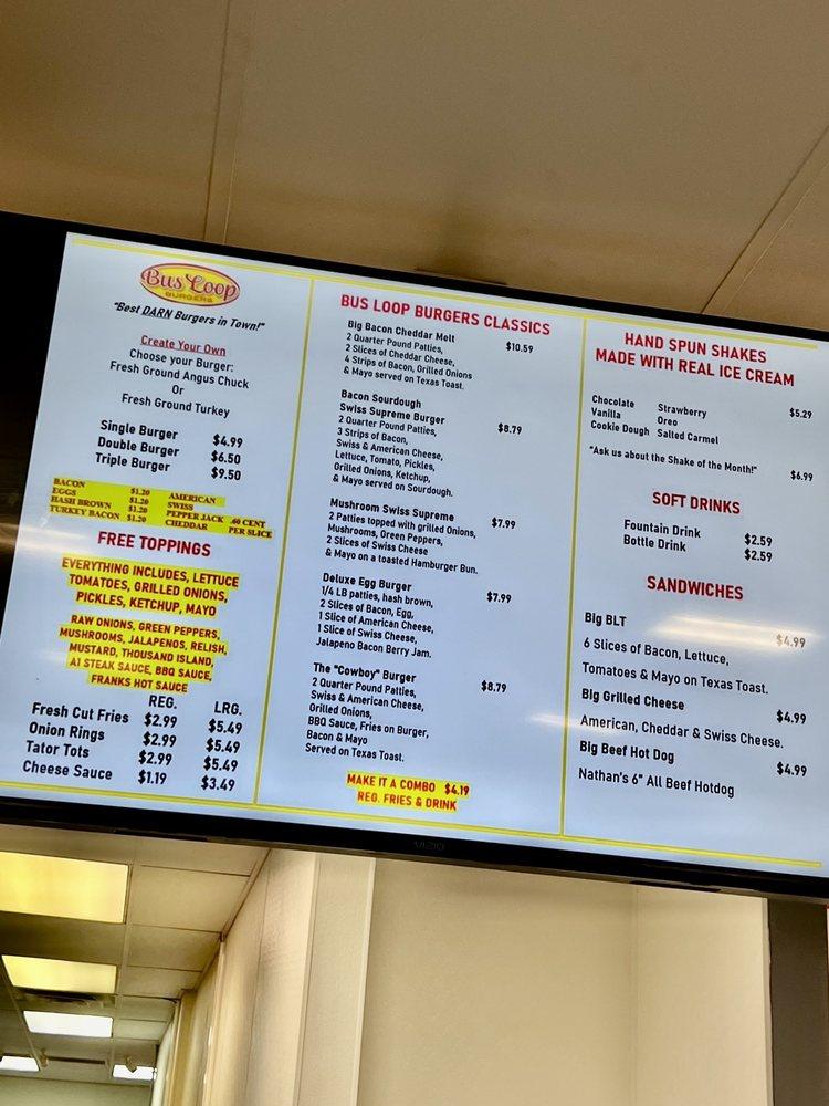 Menu at Bus Loop Burgers restaurant, Saint Ann