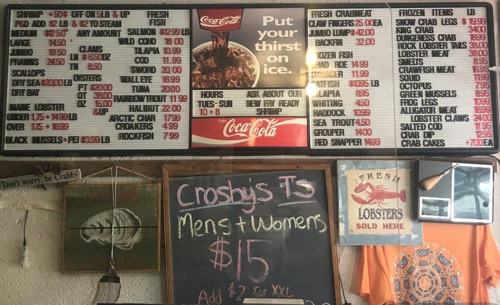 Menu at Crosby's Crab Co. restaurant, Independent Hill