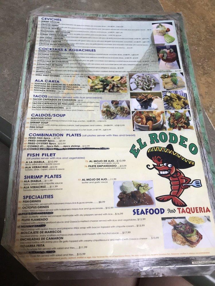 Menu at El Rodeo Seafood and Taqueria restaurant, San Antonio