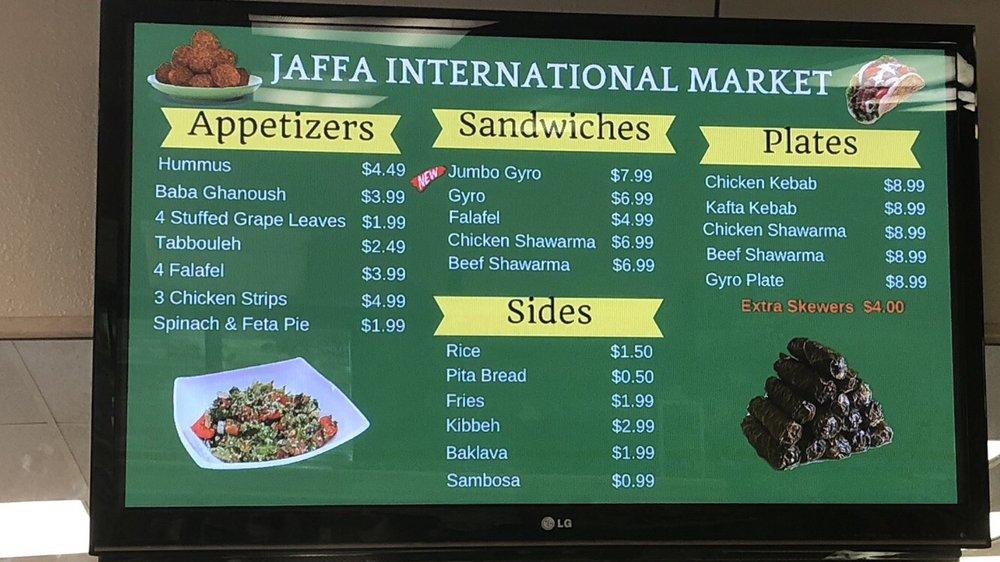 Menu at Jaffa International Market, Beaverton