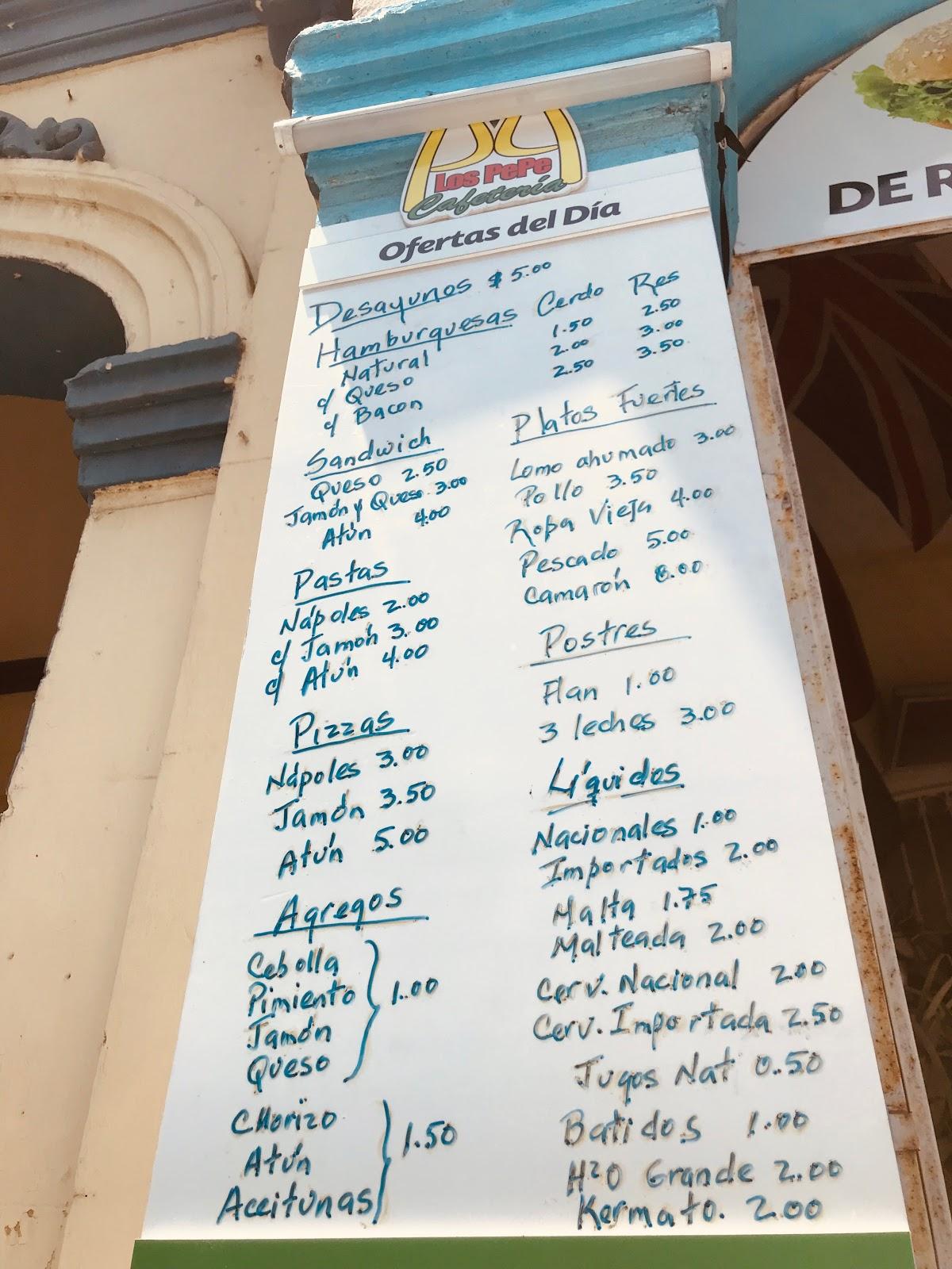 Menu at Los Pepe restaurant, Havana, 4JP6+7R5