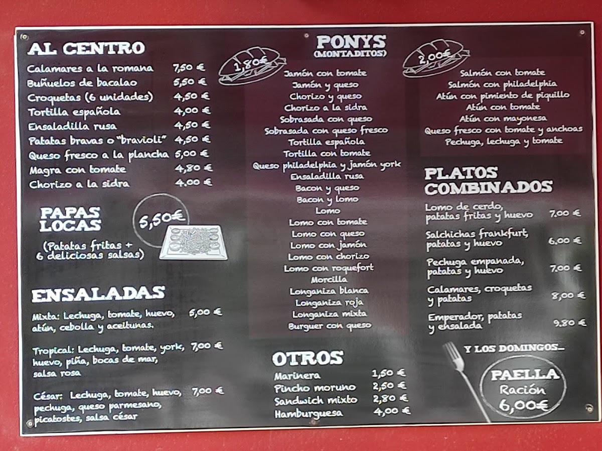 Menu at Los Pony's pub & bar, La Manga