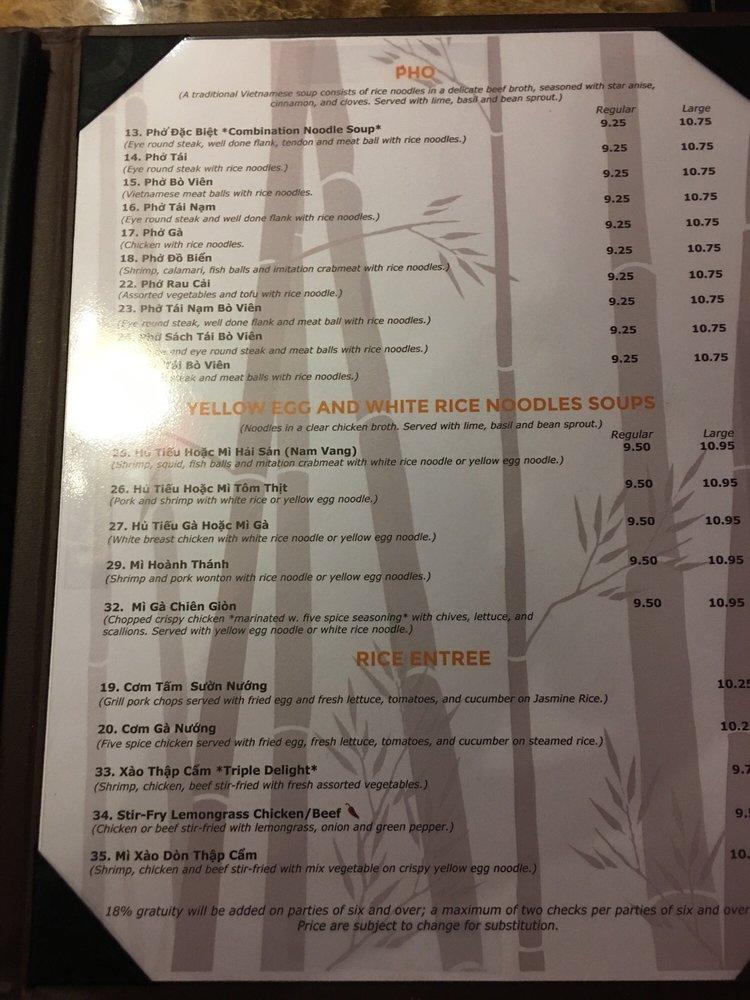 Menu at Mai Pho Restaurant, Cedar Rapids