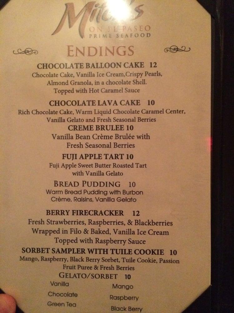 Menu at Mitch's on El Paseo Prime Seafood restaurant, Palm Desert
