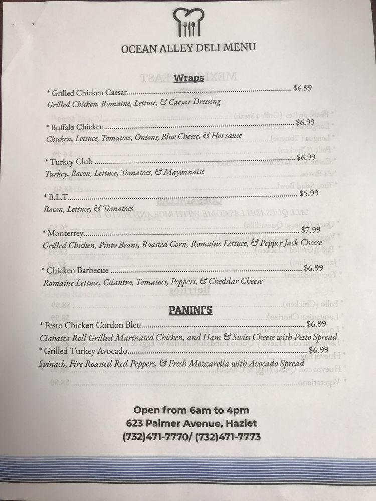 Menu at Ocean Alley Deli, Hazlet