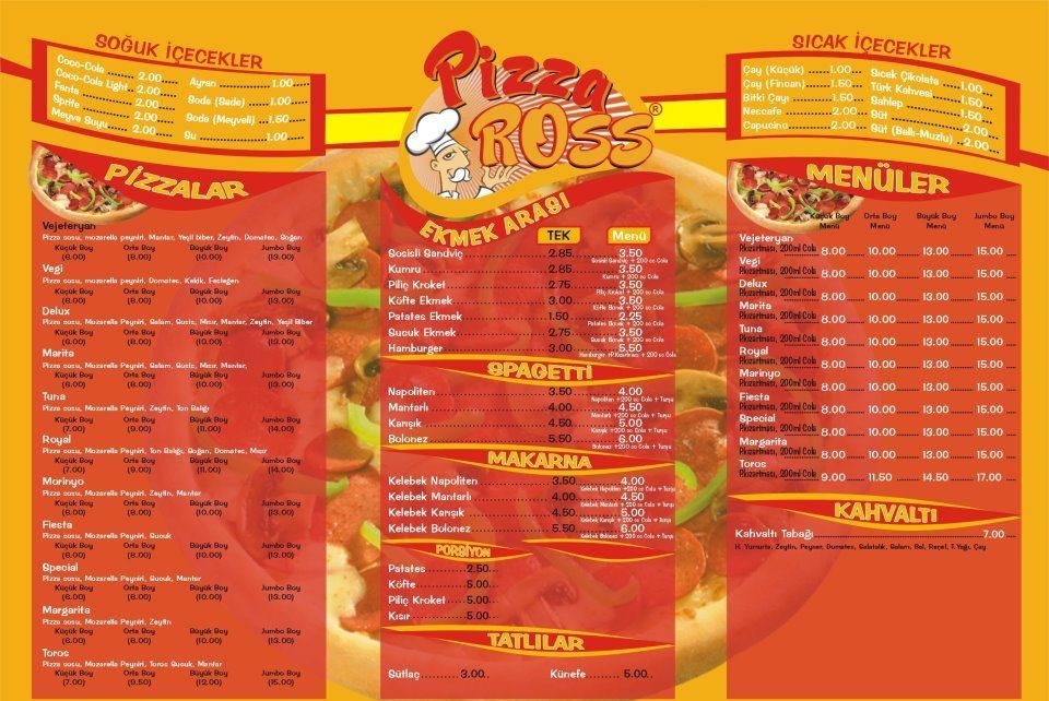 Menu at Pizza Ross, Konya, Ertuğrul Sk. No:28/A