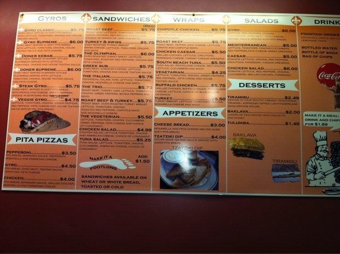 Menu at Soulard Gyro restaurant, St. Louis, 900 Shenandoah Ave