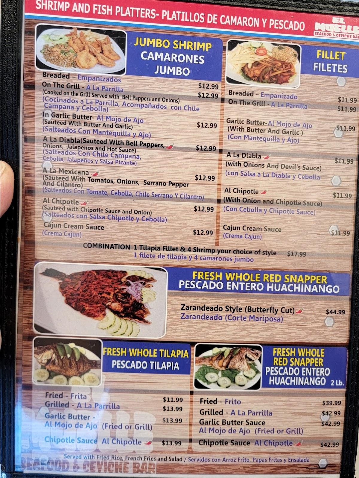 Menu at El Muelle restaurant, Houston