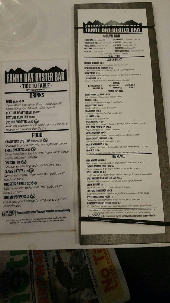 Menu at Fanny Bay Oyster Bar & Shellfish Market, Vancouver
