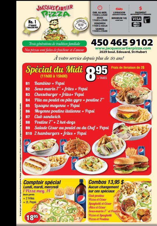 Menu at Jacques Cartier Pizza - St-Hubert pizzeria, Montréal, Bd Édouard