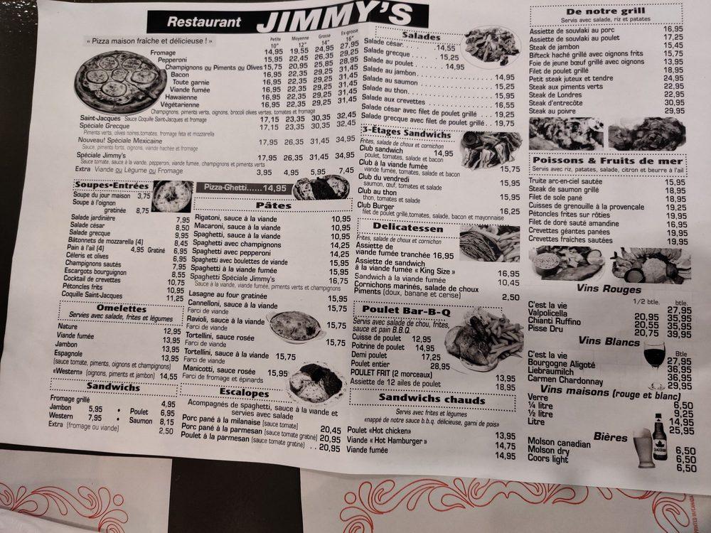 Menu au Restaurant Jimmy, Montréal