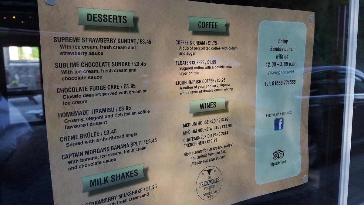 Menu at Llynfi Arms pub & bar, Bridgend