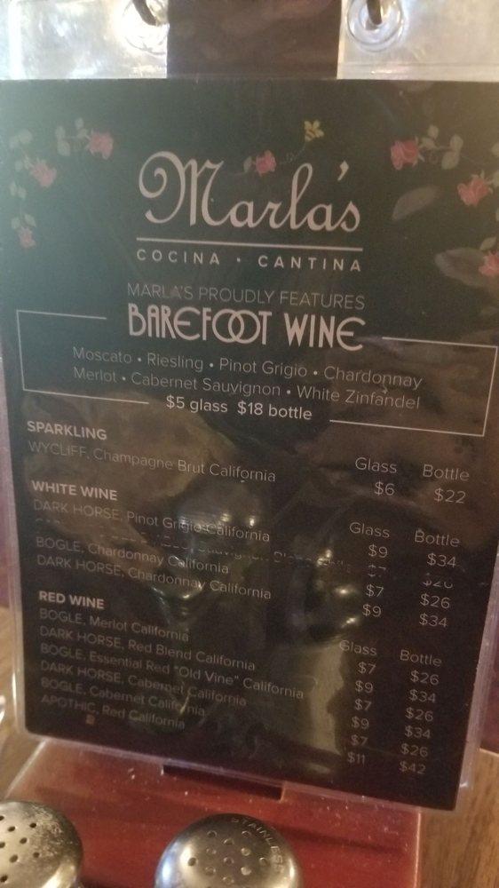 Menu at Marla's steakhouse, Beaumont