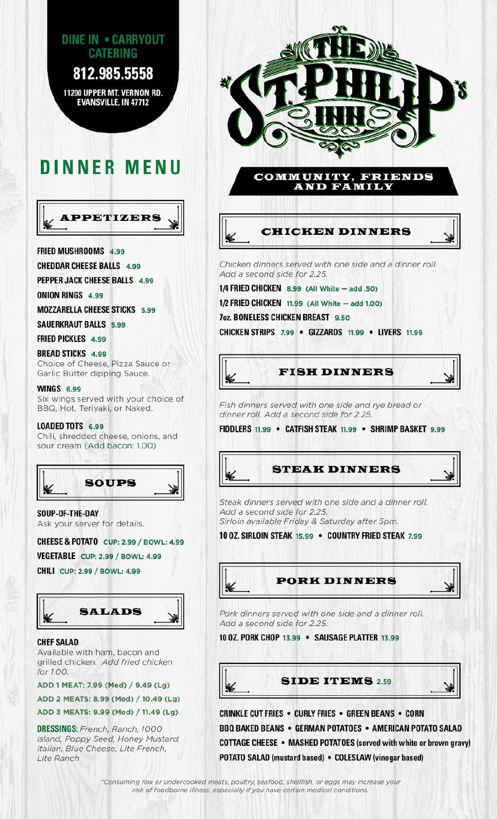 Menu at St Philip’s Inn pub & bar, USA