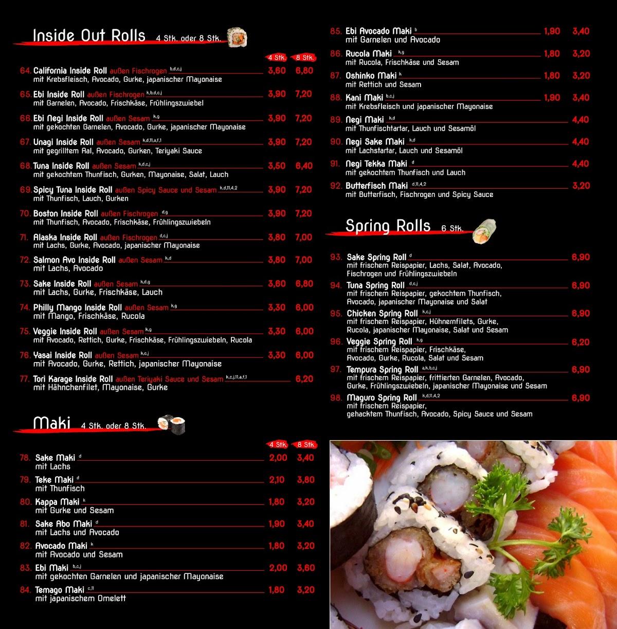 Menu at California Sushi restaurant, Aachen