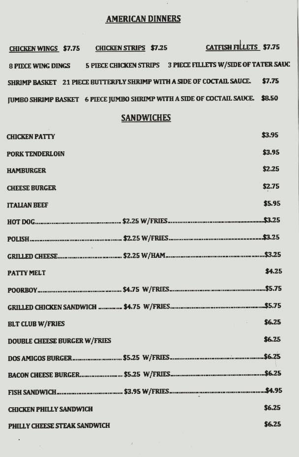 Menu at Dos Amigos restaurant, Kankakee