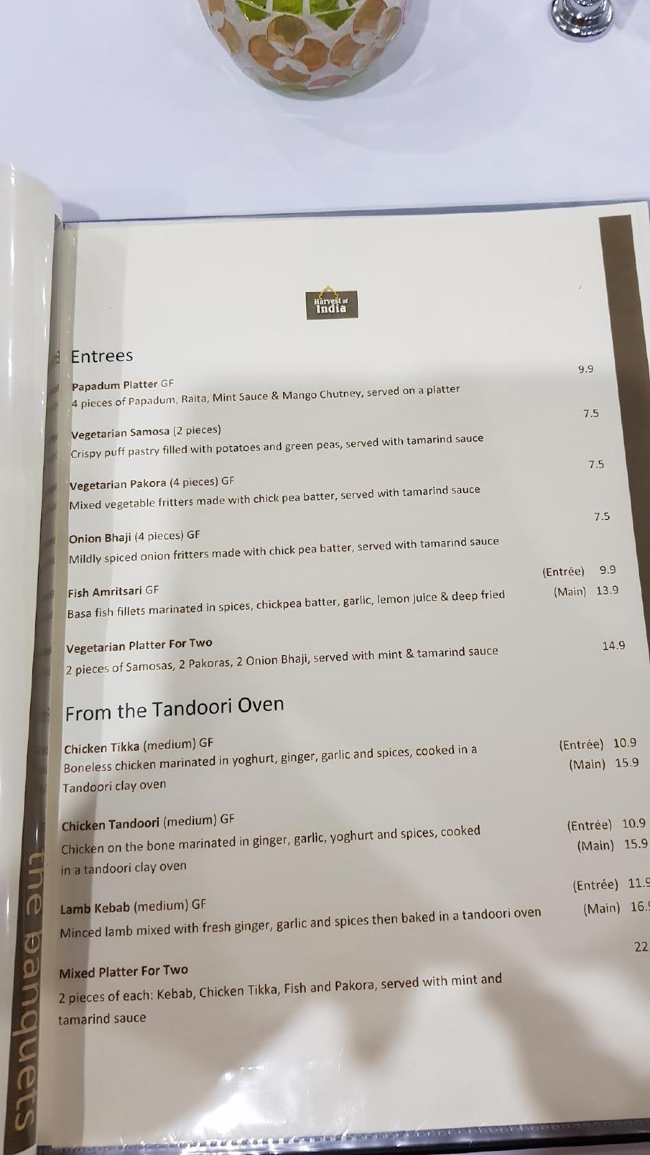 Menu at Harvest of India Gawler restaurant, Gawler East