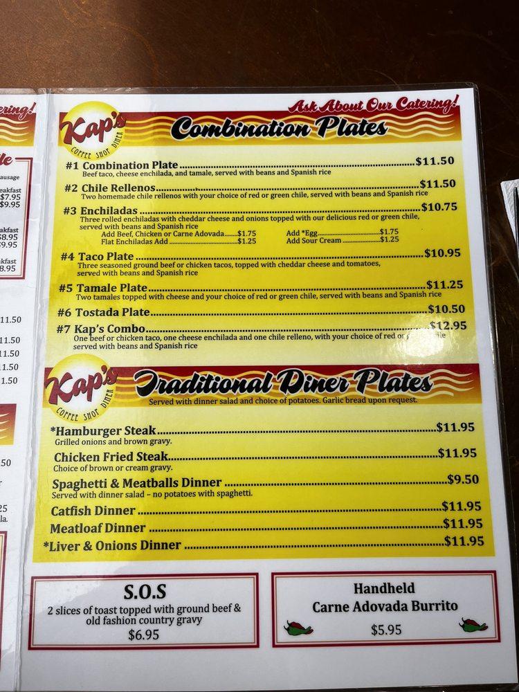 Menu at Kap's Coffee Shop & Diner cafe, Albuquerque