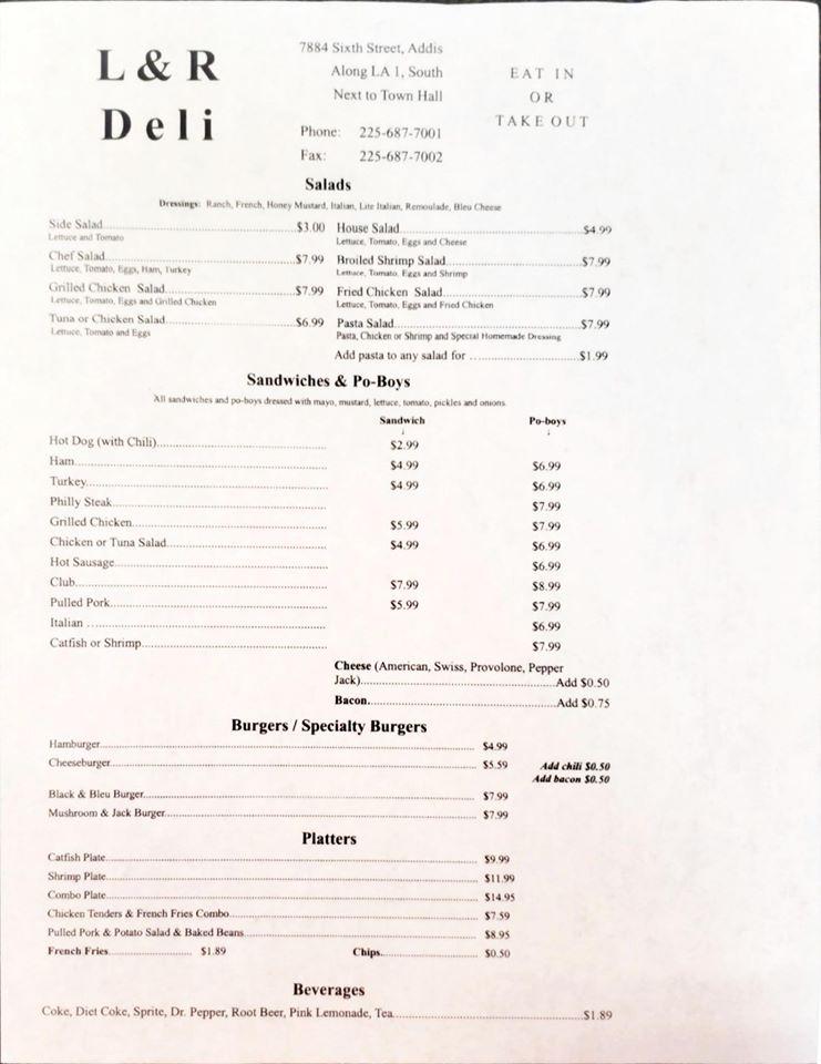 Menu at L & R Deli restaurant, Addis
