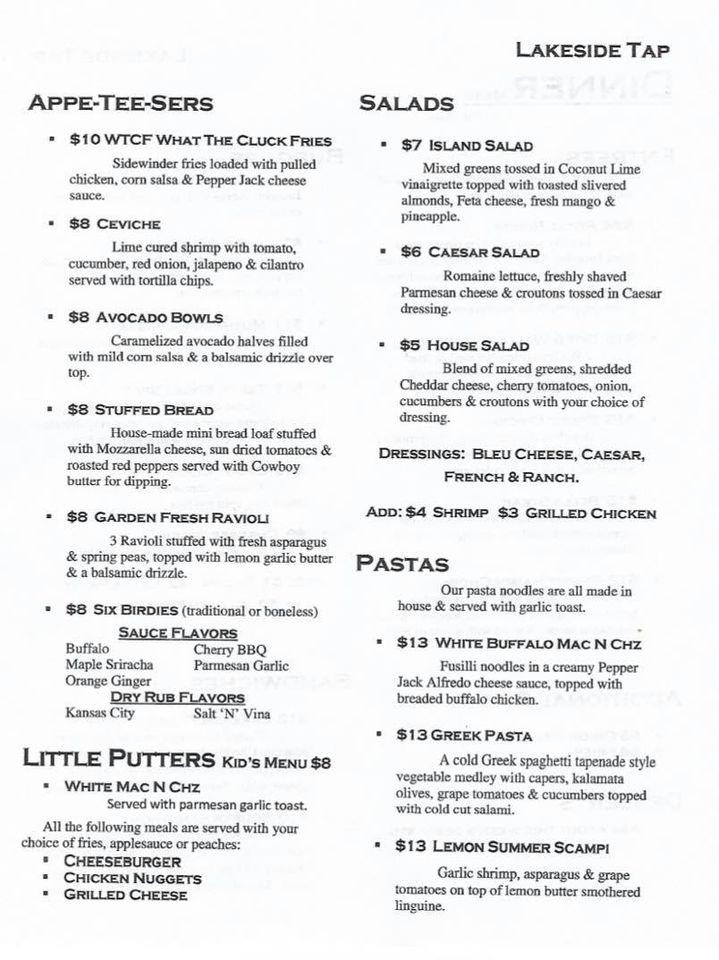 Menu at Lakeside Restaurant, Perham