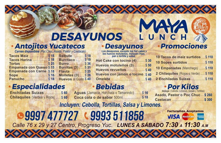 Menu at Maya Lunch restaurant, Progreso, Calle 76 por 29 y 27