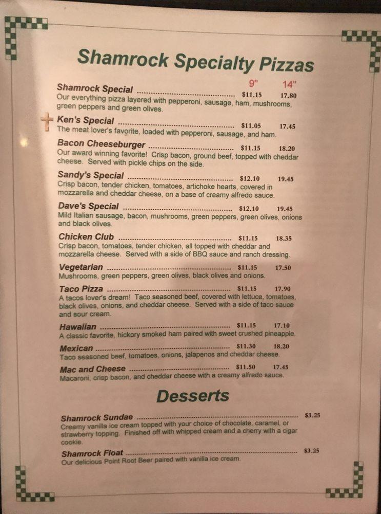 Menu at Shamrock Pizza pub & bar, Superior