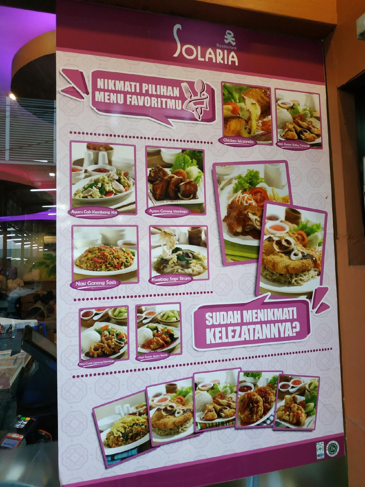 Menu at Solaria Stasiun Pasar Turi restaurant, Surabaya, Solaria ...