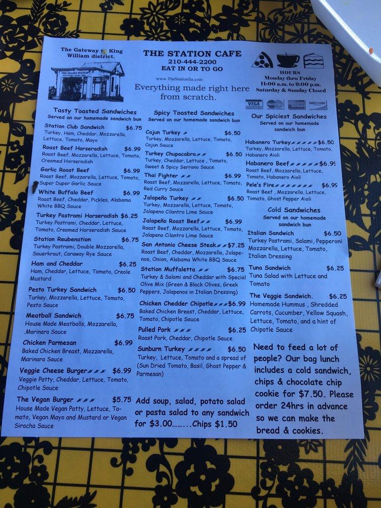 Menu at Station Cafe, San Antonio