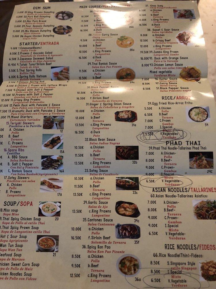 Menu at Thai & Rice restaurant, Marbella