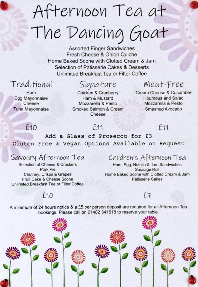 Menu at The Dancing Goat Coffee House, Hull